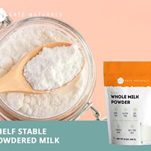 Dry Whole Milk Powder for Baking and Coffee (12oz) - Kate Naturals. Dried Powdered Milk for Adults. RBST-Free. Substitute For Liquid Milk. Milk Whole Powder for Milkshakes. Made In USA.