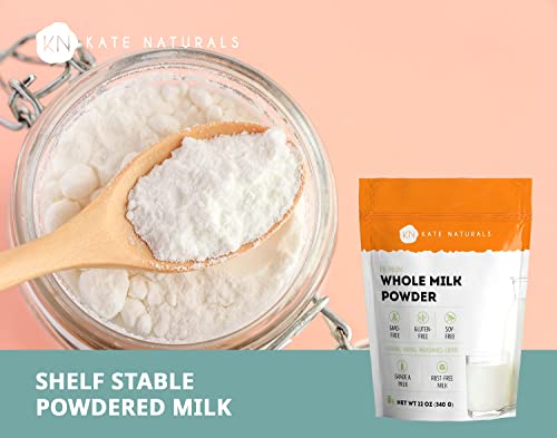 Dry Whole Milk Powder for Baking and Coffee (12oz) - Kate Naturals. Dried Powdered Milk for Adults. RBST-Free. Substitute For Liquid Milk. Milk Whole Powder for Milkshakes. Made In USA.