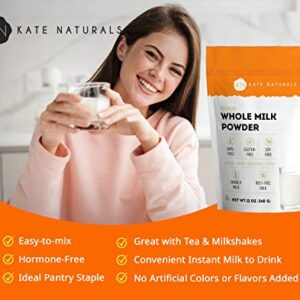 Dry Whole Milk Powder for Baking and Coffee (12oz) - Kate Naturals. Dried Powdered Milk for Adults. RBST-Free. Substitute For Liquid Milk. Milk Whole Powder for Milkshakes. Made In USA.