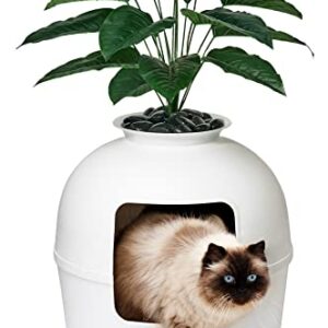 Secret Litter Box by Bundle & Bliss - Hidden Litter Box Enclosure, Patented Design with Odor Control, Includes Faux Plant, Carbon Filter and Real Stones