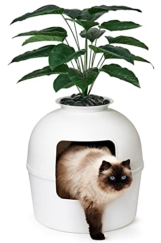 Secret Litter Box by Bundle & Bliss - Hidden Litter Box Enclosure, Patented Design with Odor Control, Includes Faux Plant, Carbon Filter and Real Stones