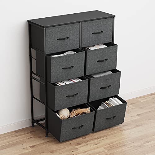 FEZIBO Dresser Organizer, Chest of Drawers-Dresser for Bedroom, Hallway, Entryway, Closets, Furniture Storage Tower-Steel Frame, Wood Top, 8 Drawers Organizer Units-Black Grey