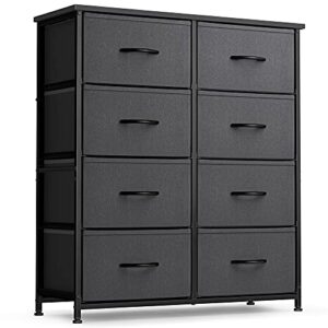 fezibo dresser organizer, chest of drawers-dresser for bedroom, hallway, entryway, closets, furniture storage tower-steel frame, wood top, 8 drawers organizer units-black grey