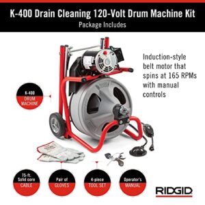 RIDGID 52363 Model K-400 Drain Cleaning 120-Volt Drum Machine Kit with C-32IW 3/8" x 75' Cable