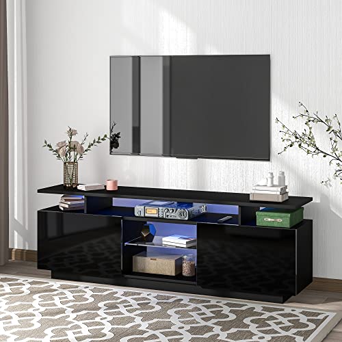 LUMISOL LED TV Stand for TVs up to 65 Inches with LED Lights 16 Colors, for Living Room Bedroom Game Room (Black, 62.9 in)