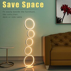 JIRTH LED Floor Lamp for Living Room 3 Brightness Levels Dimmable Touch Switch Modern Ring Tall Standing Lamp 42 Inches Art Deco Floor Light for Bedroom Home Office(White)