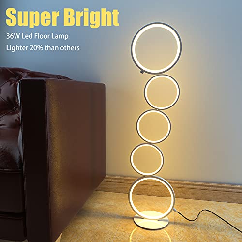 JIRTH LED Floor Lamp for Living Room 3 Brightness Levels Dimmable Touch Switch Modern Ring Tall Standing Lamp 42 Inches Art Deco Floor Light for Bedroom Home Office(White)