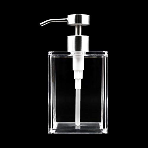 HONJAN Clear Acrylic Soap Dispenser, 13.5 oz Square Lucite Soap Dispenser with Pump (Brushed Nickel) Refillable Hand Soap Liquid Soap Dish Soap