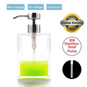 HONJAN Clear Acrylic Soap Dispenser, 13.5 oz Square Lucite Soap Dispenser with Pump (Brushed Nickel) Refillable Hand Soap Liquid Soap Dish Soap