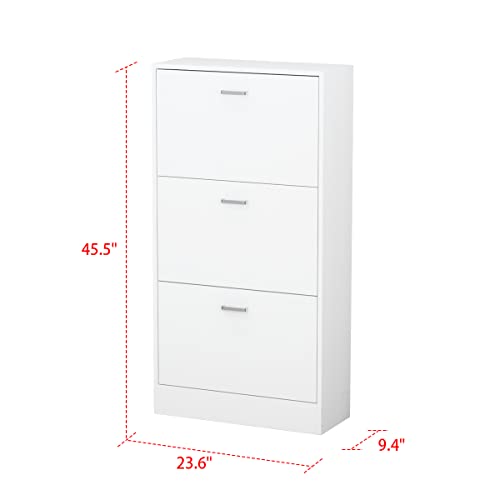 AGOTENI Shoe Cabinet with 3 Flip Drawers, Shoe Storage Organizer with 2-Tier Shelf, Freestanding Shoe Rack for Entryway Hallway, Living Room, White