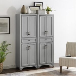 Crosley Furniture Tara 2-Piece Pantry Set, Distressed Gray