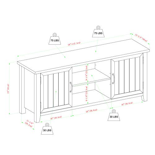 Walker Edison Buren Classic Grooved Door TV Stand for TVs up to 65 Inches, 58 Inch, Solid White