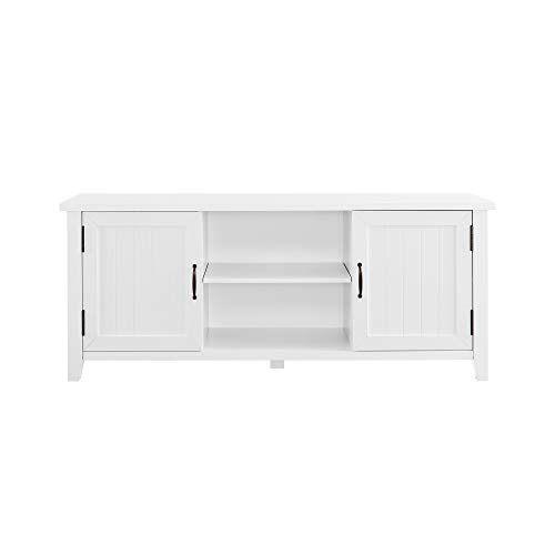 Walker Edison Buren Classic Grooved Door TV Stand for TVs up to 65 Inches, 58 Inch, Solid White