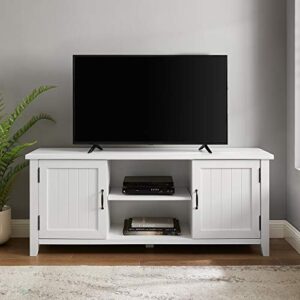 Walker Edison Buren Classic Grooved Door TV Stand for TVs up to 65 Inches, 58 Inch, Solid White