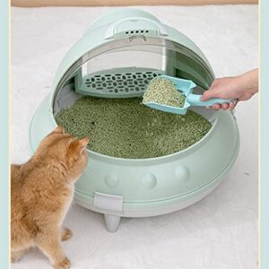 HONGFEISHANGMAO Cat Box Cat Litter Tray Fully Enclosed Splash Proof Cat Toilet Creative Cat Spaceship Oversized Deodorizing Cat Poop Cat Litter Box with Handle Green Cat Furniture