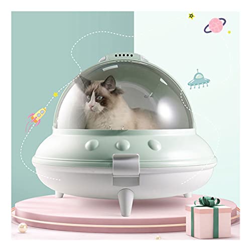 HONGFEISHANGMAO Cat Box Cat Litter Tray Fully Enclosed Splash Proof Cat Toilet Creative Cat Spaceship Oversized Deodorizing Cat Poop Cat Litter Box with Handle Green Cat Furniture