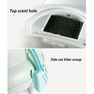 HONGFEISHANGMAO Cat Box Cat Litter Tray Fully Enclosed Splash Proof Cat Toilet Creative Cat Spaceship Oversized Deodorizing Cat Poop Cat Litter Box with Handle Green Cat Furniture