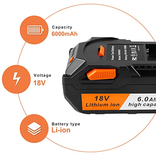 ARyee 2Pcs 18V 6000mAh Battery Replacement Compatible with RIDGID 18V Drill R840087 R840083 R840086 R840085 R840084 Tools Lithium Ion Battery