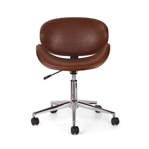 christopher knight home dawson armless office chair, cognac brown + chrome + walnut