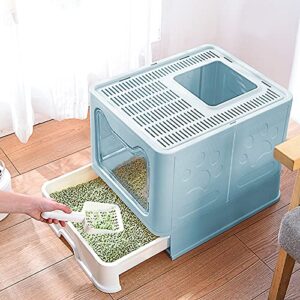 Panghuhu88 Foldable Cat Litter Box with Lid, Large Top Entry Cat Toilet, Enclosed Cat Potty Include Cat Litter Scoop, Drawer Type Easy Clean Cat Litter Pan (Blue, 20" L x 16" W x 15" H)