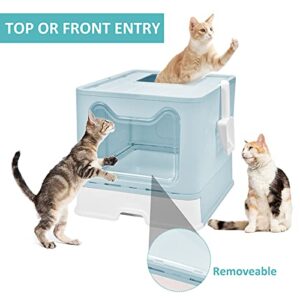 Panghuhu88 Foldable Cat Litter Box with Lid, Large Top Entry Cat Toilet, Enclosed Cat Potty Include Cat Litter Scoop, Drawer Type Easy Clean Cat Litter Pan (Blue, 20" L x 16" W x 15" H)