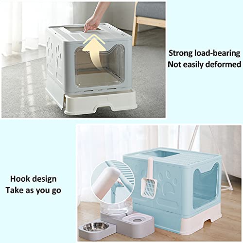 Panghuhu88 Foldable Cat Litter Box with Lid, Large Top Entry Cat Toilet, Enclosed Cat Potty Include Cat Litter Scoop, Drawer Type Easy Clean Cat Litter Pan (Blue, 20" L x 16" W x 15" H)