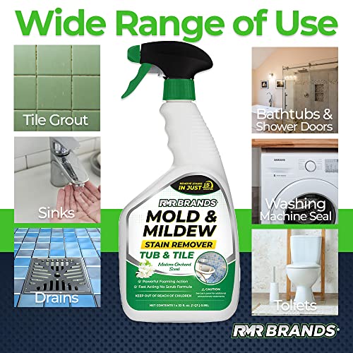 RMR - Tub and Tile Cleaner, Mold & Mildew Stain Remover, Industrial-Strength, No-Scrub Foam Cleaner, Modern Orchard Scent, 32 Fl Oz