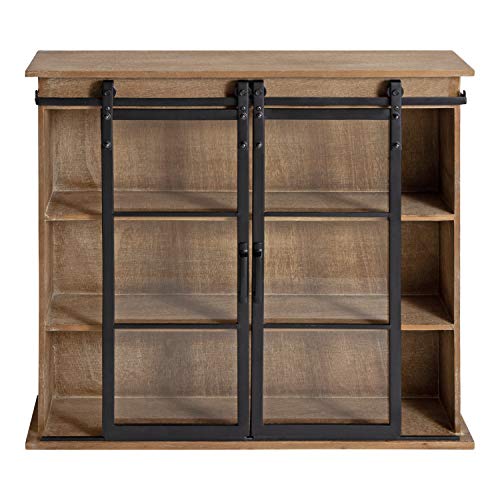 Kate and Laurel Barnhardt Decorative Wooden Wall Cabinet with Two Sliding Glass Doors, 30" x 28", Rustic Brown, Barndoor Modern Farmhouse Storage