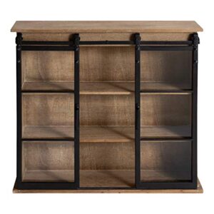 Kate and Laurel Barnhardt Decorative Wooden Wall Cabinet with Two Sliding Glass Doors, 30" x 28", Rustic Brown, Barndoor Modern Farmhouse Storage