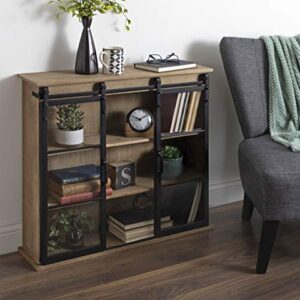 Kate and Laurel Barnhardt Decorative Wooden Wall Cabinet with Two Sliding Glass Doors, 30" x 28", Rustic Brown, Barndoor Modern Farmhouse Storage