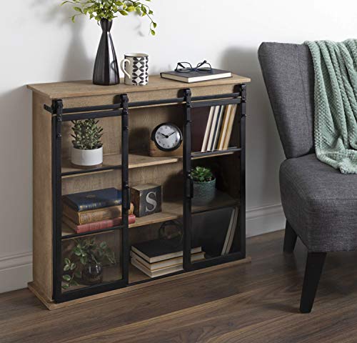 Kate and Laurel Barnhardt Decorative Wooden Wall Cabinet with Two Sliding Glass Doors, 30" x 28", Rustic Brown, Barndoor Modern Farmhouse Storage