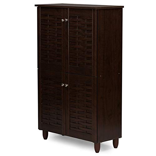 Wholesale Interiors Baxton Studio Winda Modern and Contemporary 4-Door Dark Brown Wooden Entryway Shoes Storage Cabinet