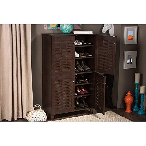 Wholesale Interiors Baxton Studio Winda Modern and Contemporary 4-Door Dark Brown Wooden Entryway Shoes Storage Cabinet