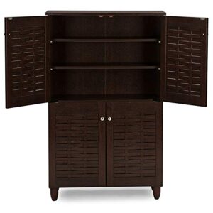 Wholesale Interiors Baxton Studio Winda Modern and Contemporary 4-Door Dark Brown Wooden Entryway Shoes Storage Cabinet