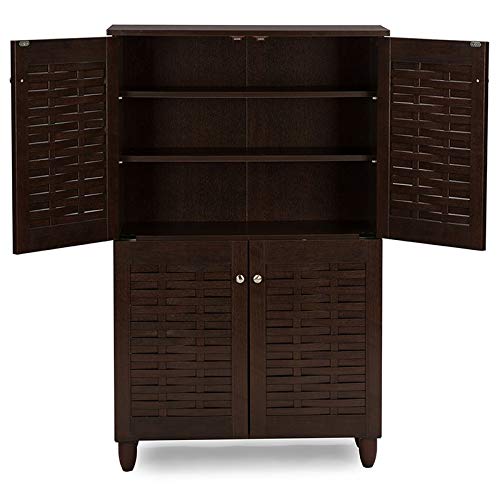 Wholesale Interiors Baxton Studio Winda Modern and Contemporary 4-Door Dark Brown Wooden Entryway Shoes Storage Cabinet