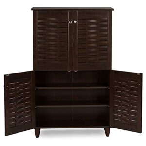 Wholesale Interiors Baxton Studio Winda Modern and Contemporary 4-Door Dark Brown Wooden Entryway Shoes Storage Cabinet