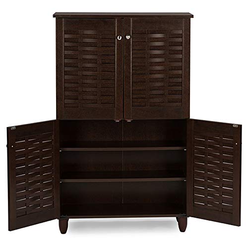 Wholesale Interiors Baxton Studio Winda Modern and Contemporary 4-Door Dark Brown Wooden Entryway Shoes Storage Cabinet