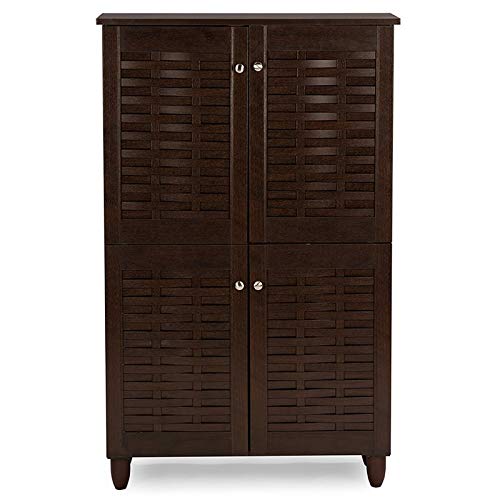 Wholesale Interiors Baxton Studio Winda Modern and Contemporary 4-Door Dark Brown Wooden Entryway Shoes Storage Cabinet