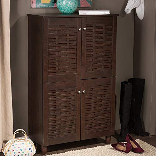 Wholesale Interiors Baxton Studio Winda Modern and Contemporary 4-Door Dark Brown Wooden Entryway Shoes Storage Cabinet