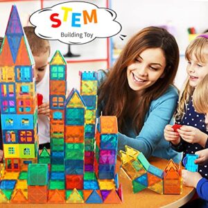 Gentle Monster Magnetic Tiles Building Blocks, 104PCS Magnet Blocks 3D Construction Toys for Kids Toddlers, Educational STEM Toys for Boys and Girls with 2 Cars