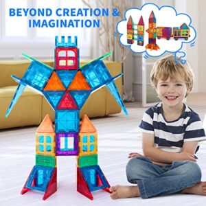 Gentle Monster Magnetic Tiles Building Blocks, 104PCS Magnet Blocks 3D Construction Toys for Kids Toddlers, Educational STEM Toys for Boys and Girls with 2 Cars