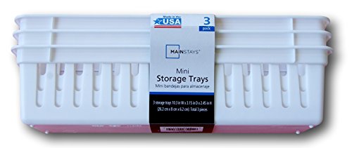 Slim Plastic Storage Trays Baskets in White- Set of 3