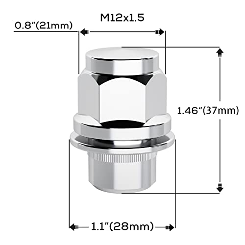 Dynofit 12mmx1.5 Wheel Lug Nuts 1.46 Inch 37mm Length 13/16 21mm Hex OEM, 20x Black M12x1.5 Mag Seat Lug Nut for Toyota Tacoma 4 Runner Camry, Fit for Most 5 Lug 6 Lug Factory Wheels