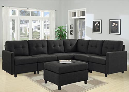 Moxeay Convertible Sectional Sofa with Ottoman Modular Sectional Sofa L Shaped Couch 6 Seater Sectional Couches for Living Room Apartment, Dark Grey