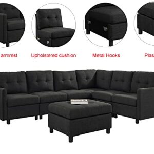 Moxeay Convertible Sectional Sofa with Ottoman Modular Sectional Sofa L Shaped Couch 6 Seater Sectional Couches for Living Room Apartment, Dark Grey