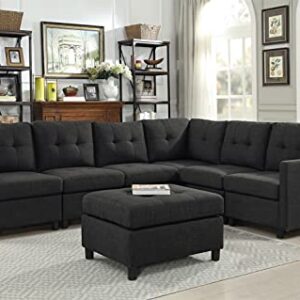 Moxeay Convertible Sectional Sofa with Ottoman Modular Sectional Sofa L Shaped Couch 6 Seater Sectional Couches for Living Room Apartment, Dark Grey