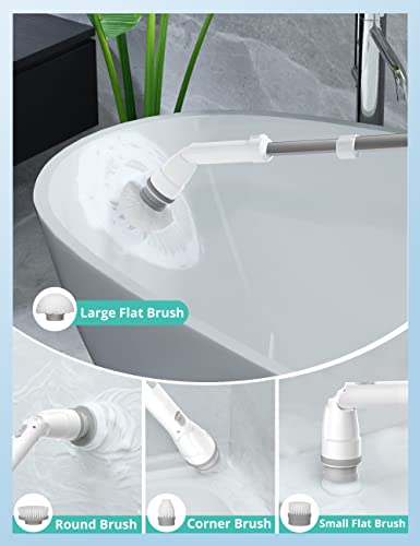 Electric Spin Scrubber, Voweek Cordless Cleaning Brush with Adjustable Extension Arm 4 Replaceable Cleaning Heads, Power Shower Scrubber for Bathroom, Tub, Tile, Floor