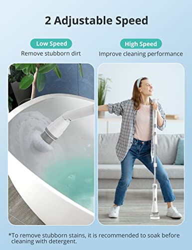 Electric Spin Scrubber, Voweek Cordless Cleaning Brush with Adjustable Extension Arm 4 Replaceable Cleaning Heads, Power Shower Scrubber for Bathroom, Tub, Tile, Floor