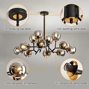 UOFUS 12-Light Glass Globe Sputnik Chandelier Mid-Century Modern Matte Black and Gold Ceiling Light Fixture Vintage Hanging Pendant Light for Bedroom Living Room Kitchen Farmhouse Dining Room