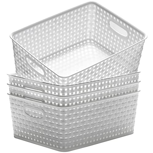 Eslite Plastic Storage Baskets for Organizing,11.42"X9"X4.7",Pack of 4 (White)